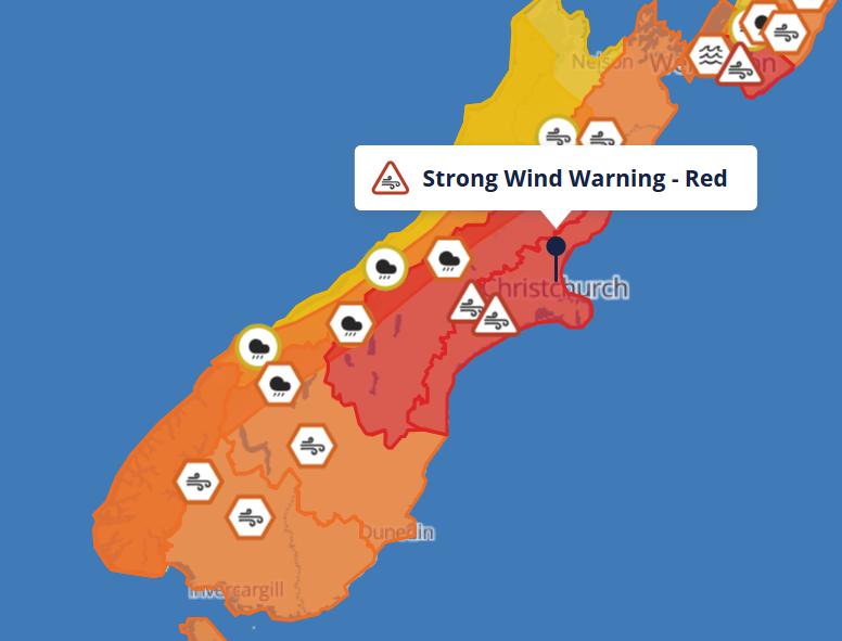 Red weather warning for Canterbury as extreme winds approach - Chris ...